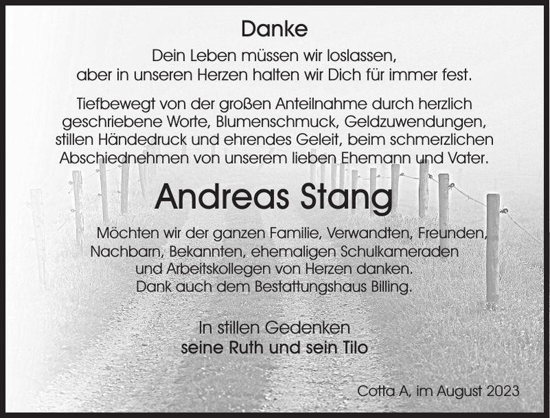 Andreas Stang: Traueranzeige : Sächsische Zeitung