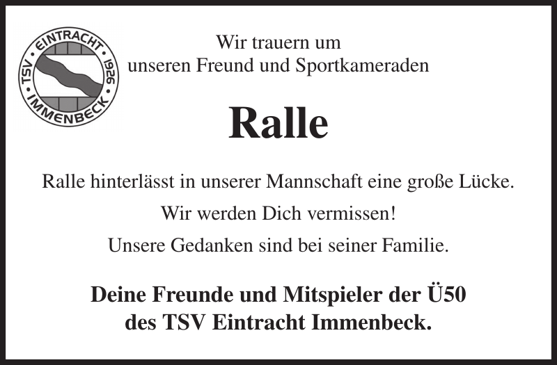 Ralle: Nachruf : Stader Tageblatt