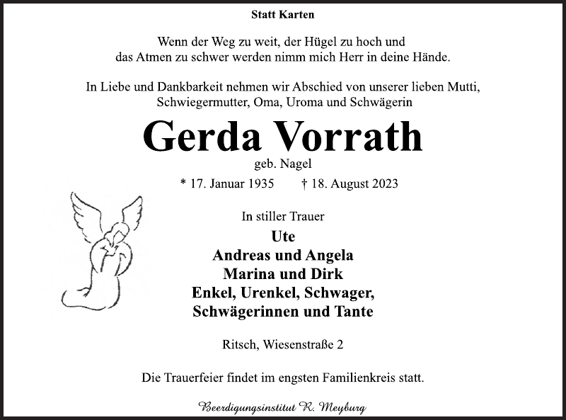 Gerda Vorrath: Traueranzeige : Stader Tageblatt