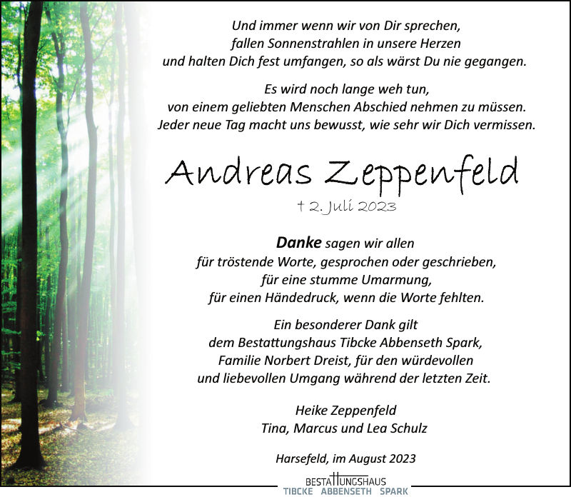 Andreas Zeppenfeld: Danksagung : Stader Tageblatt