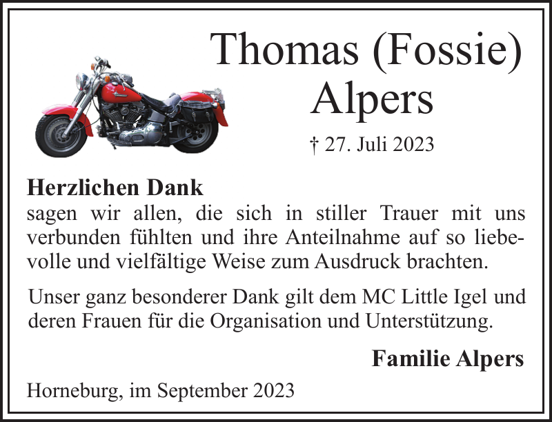 Thomas Fossie Alpers: Danksagung : Stader Tageblatt