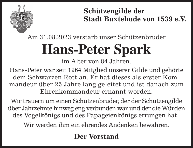 Hans-Peter Spark: Nachruf : Stader Tageblatt