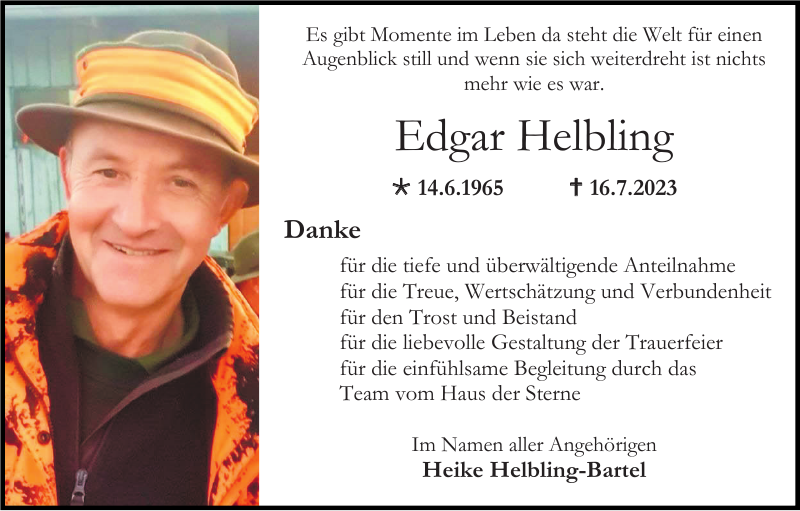 Edgar Helbling: Danksagung : Badische Zeitung