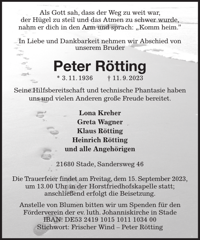 Peter Rötting: Traueranzeige : Stader Tageblatt