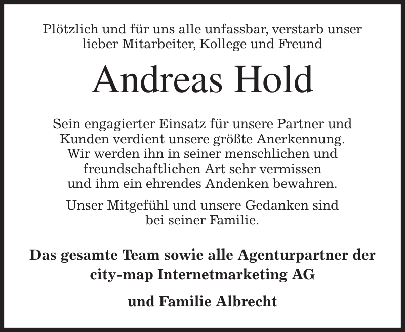 Andreas Hold: Nachruf : Stader Tageblatt