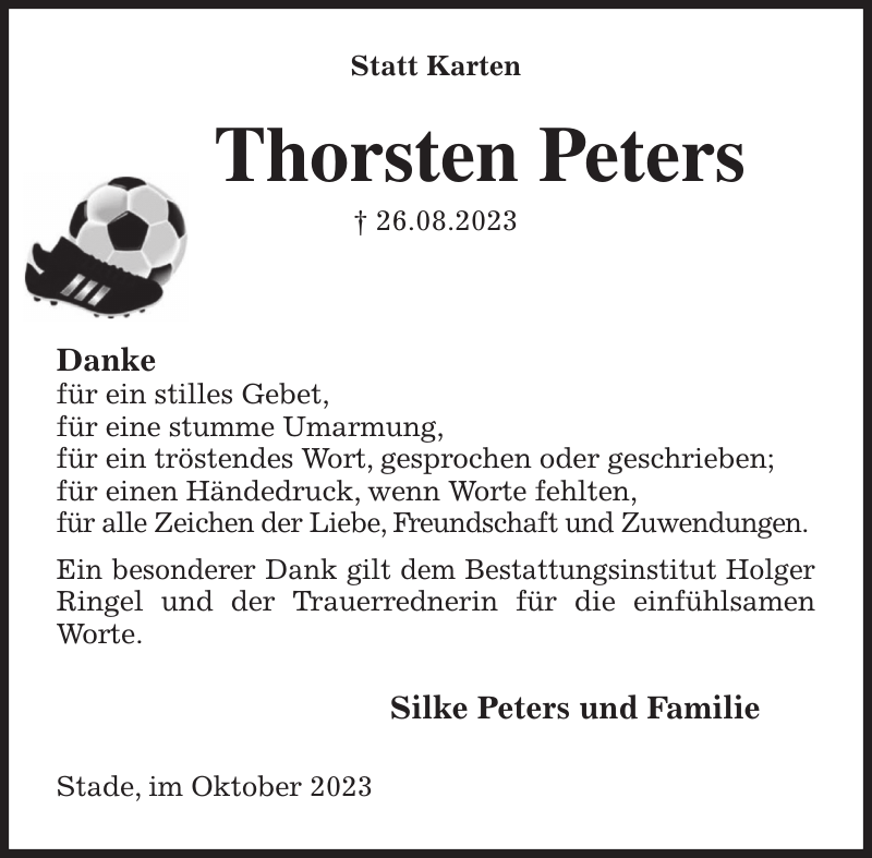 Thorsten Peters: Danksagung : Stader Tageblatt