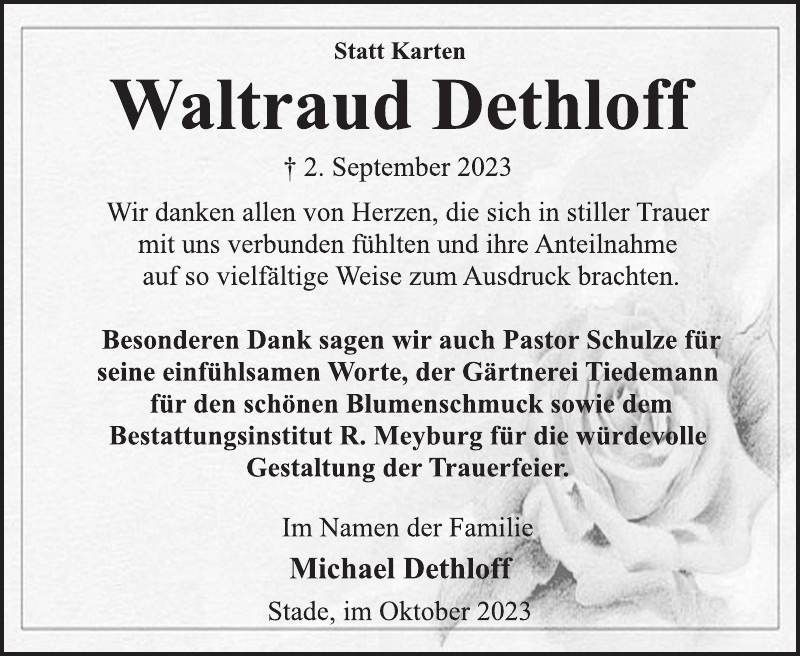 Waltraud Dethloff: Danksagung : Stader Tageblatt