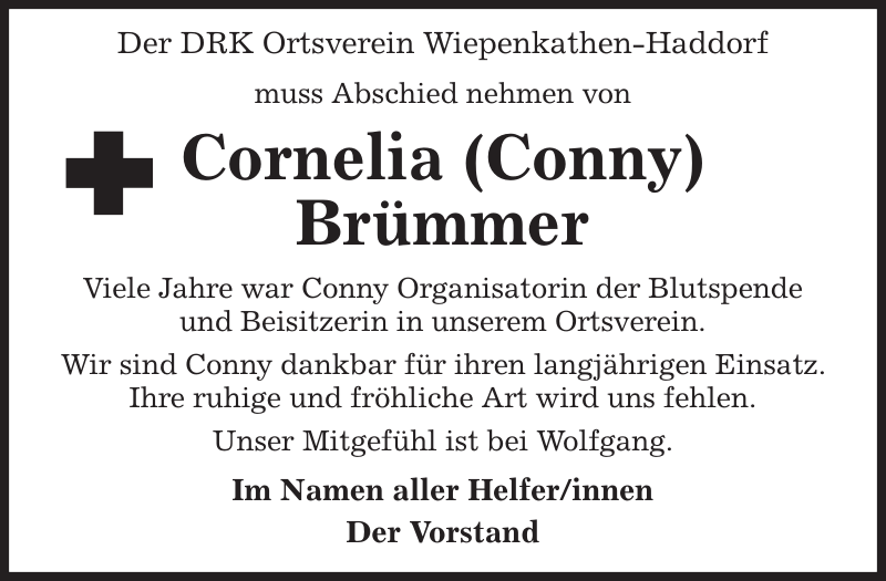 Cornelia Conny Brümmer: Nachruf : Stader Tageblatt