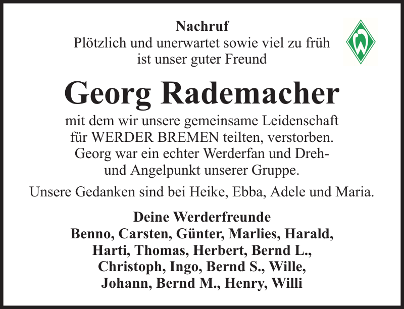 Georg Rademacher: Nachruf : Nordsee-Zeitung