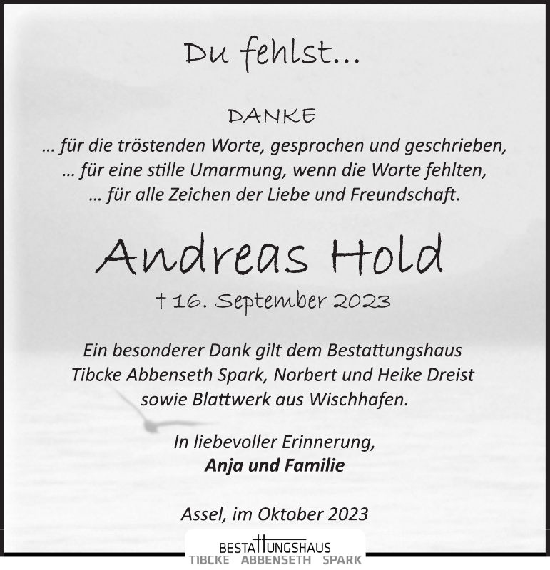 Andreas Hold: Danksagung : Stader Tageblatt
