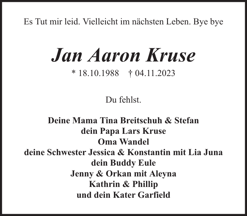 Jan Aaron Kruse: Gedenken : Nordsee-Zeitung