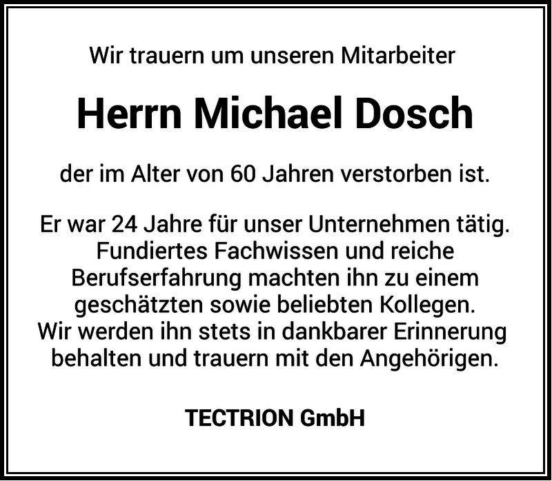 Michael Dosch: Nachruf : Westdeutsche Zeitung