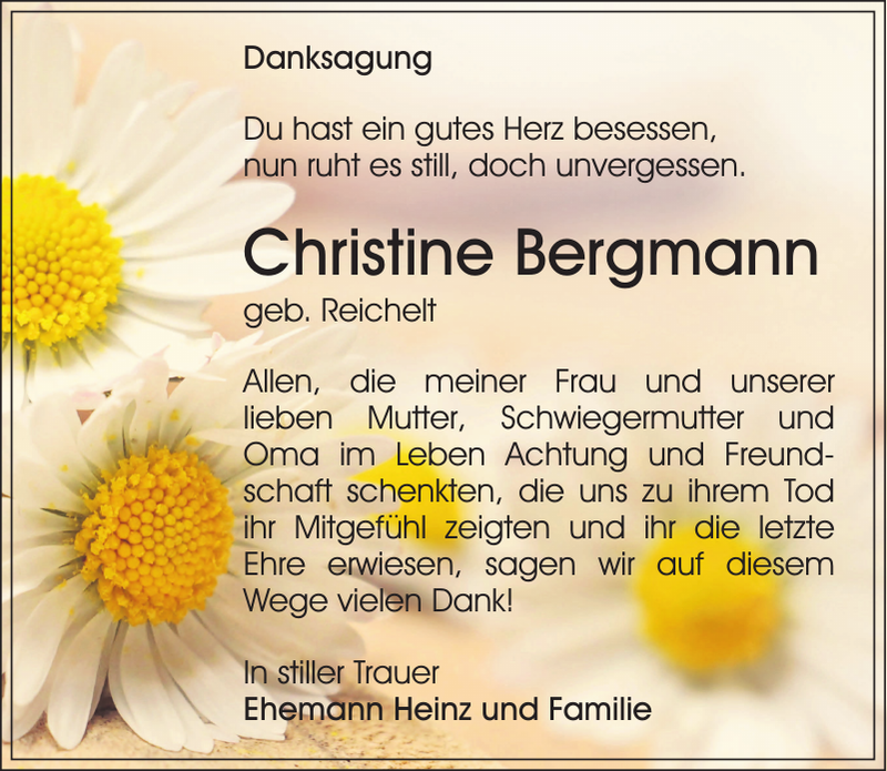Christine Bergmann: Traueranzeige : Sächsische Zeitung Christine Bergmann: Traueranzeige : Sächsische Zeitung