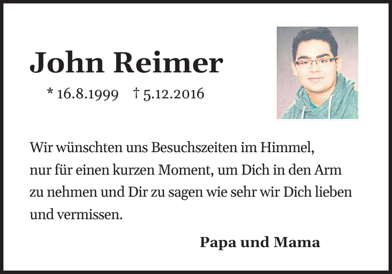 John Reimer: Traueranzeige : Flensburger Tageblatt