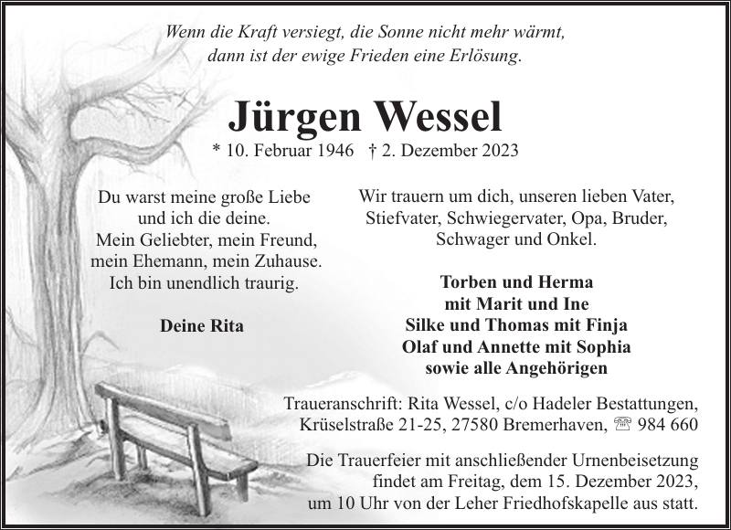 Jürgen Wessel: Gedenken : Nordsee-Zeitung