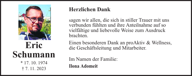 Eric Schumann: Danksagung : Nordsee-Zeitung