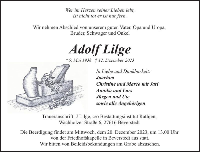 Adolf Lilge: Gedenken : Nordsee-Zeitung