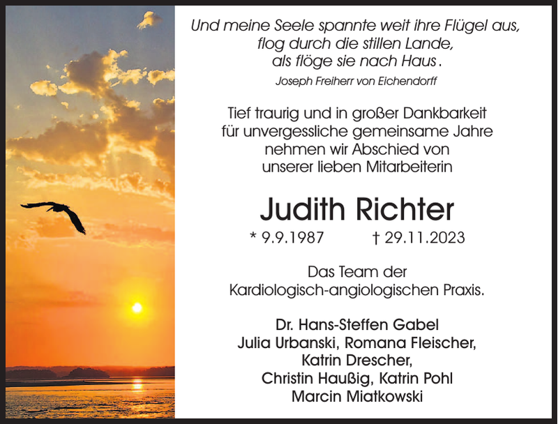 Judith Richter: Traueranzeige : Sächsische Zeitung Judith Richter: Traueranzeige : Sächsische Zeitung
