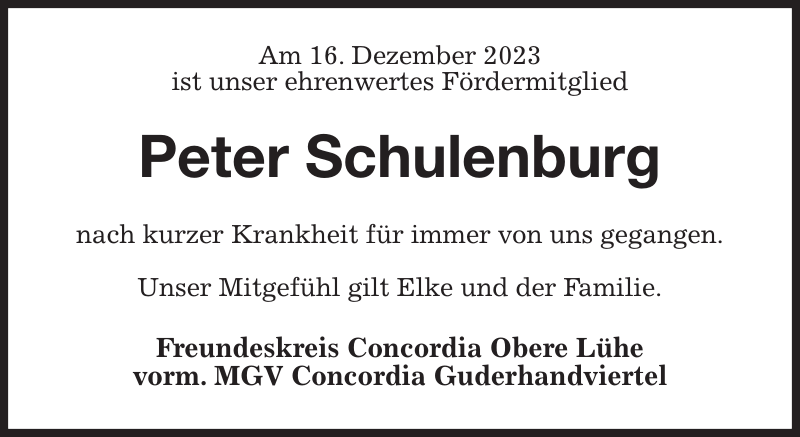 Peter Schulenburg: Nachruf : Stader Tageblatt