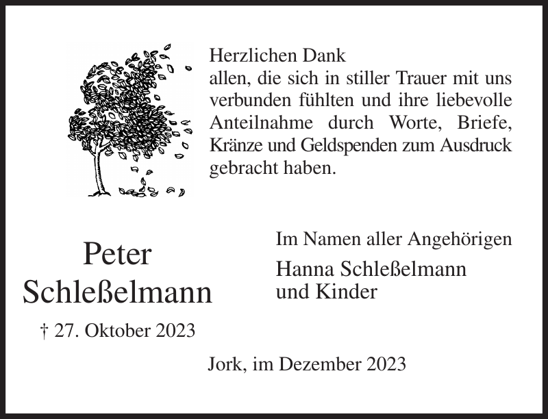 Peter Schleßelmann: Danksagung : Stader Tageblatt