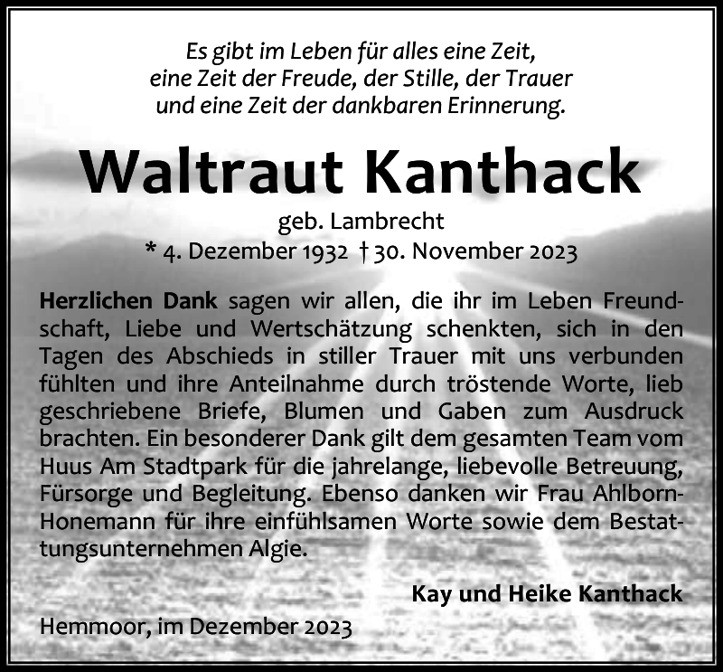 Waltraut Kanthack: Danksagung : Niederelbe-Zeitung