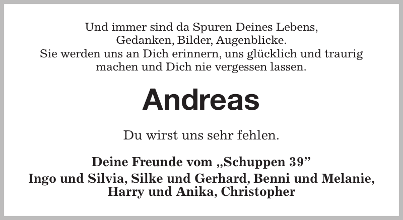 Andreas: Nachruf : Stader Tageblatt
