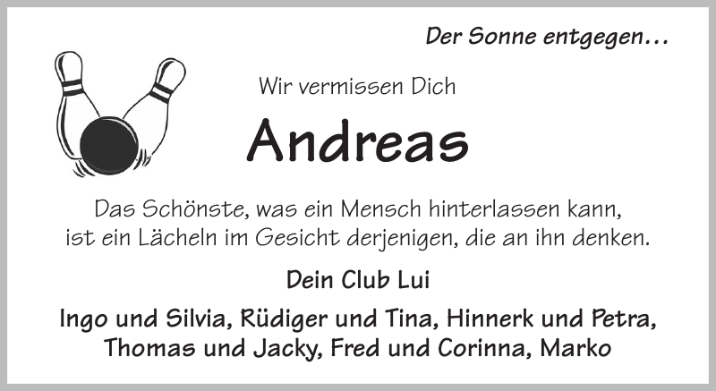 Andreas: Nachruf : Stader Tageblatt