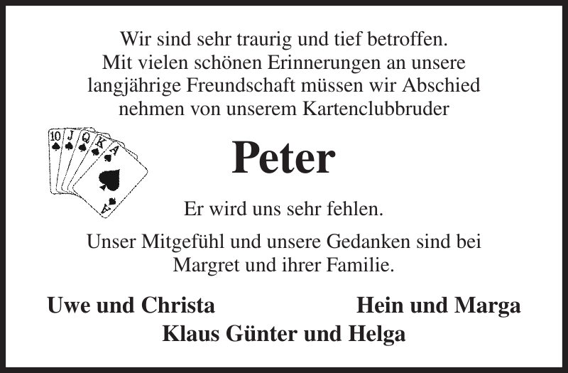 Peter: Nachruf : Stader Tageblatt