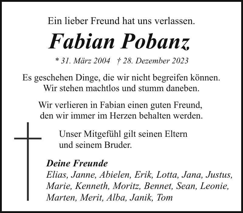 Fabian Pobanz: Gedenken : Nordsee-Zeitung