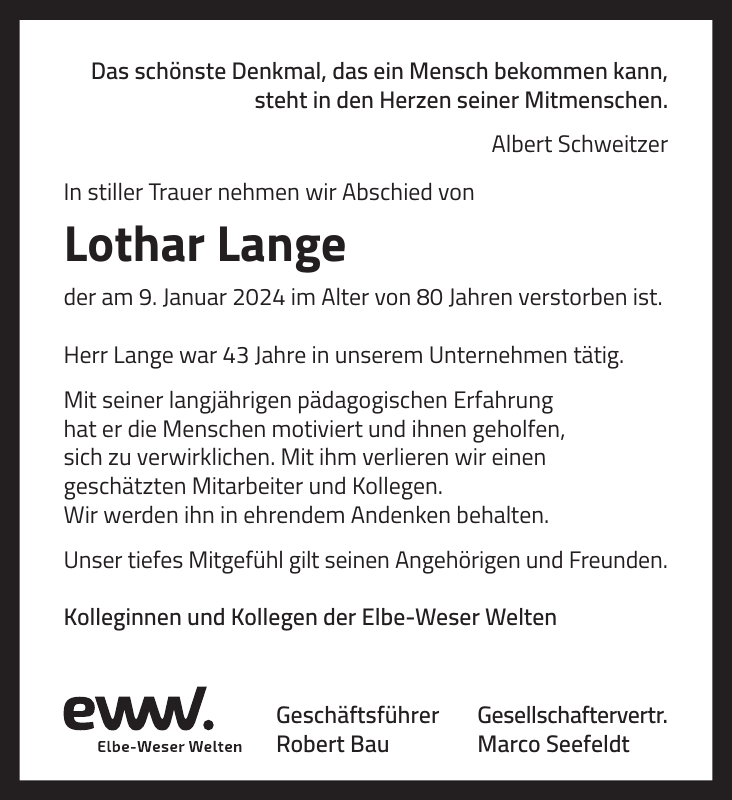 Lothar Lange: Nachruf : Nordsee-Zeitung