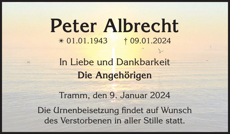 Peter Albrecht: Traueranzeige : Zeitung für die Landeshauptstadt