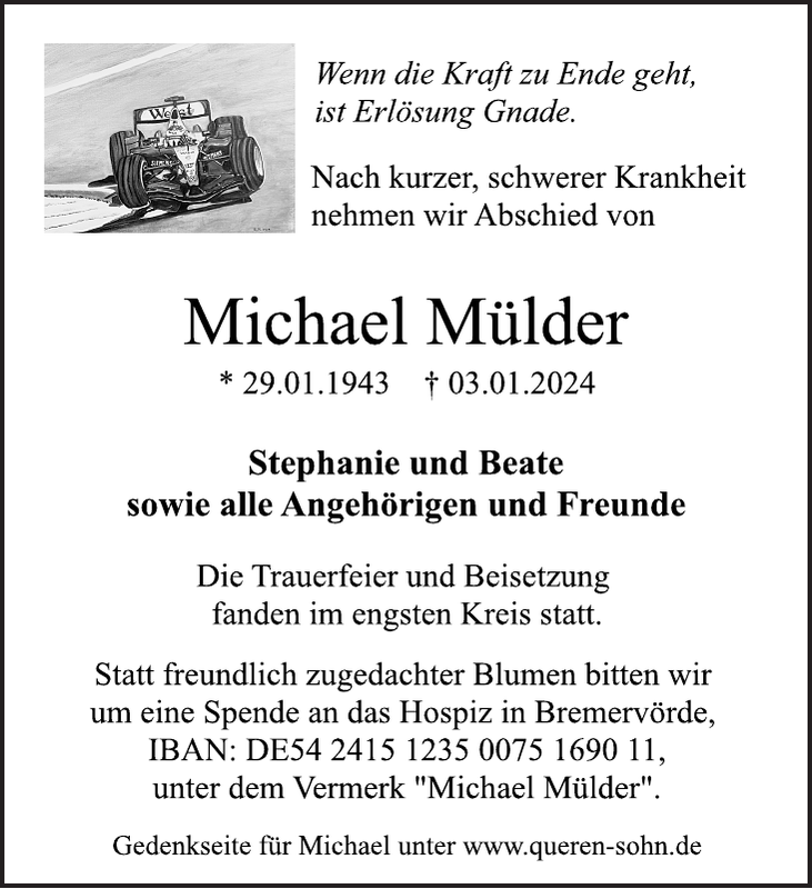 Michael Mülder: Traueranzeige : Stader Tageblatt