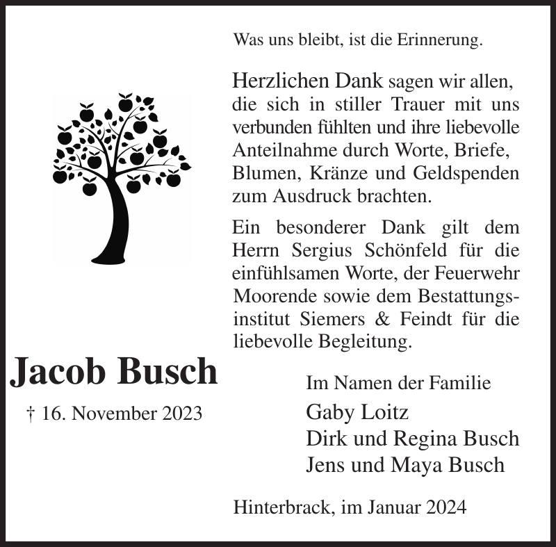 Jacob Busch: Danksagung : Stader Tageblatt