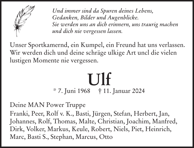 Ulf: Nachruf : Stader Tageblatt