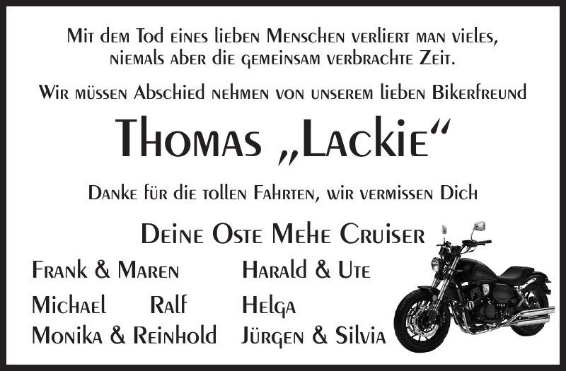 Thomas Lackie: Nachruf : Bremervörder Zeitung