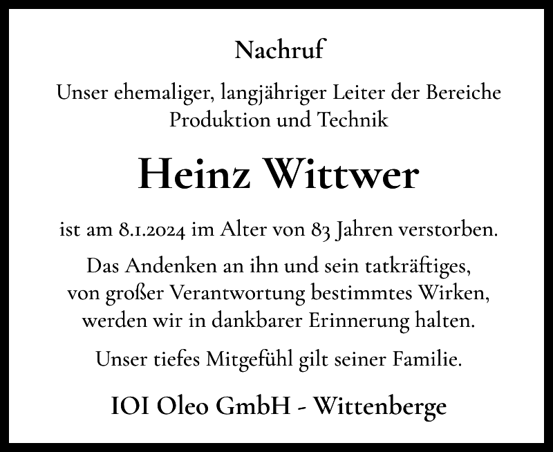Heinz Wittwer: Gedenken : Der Prignitzer