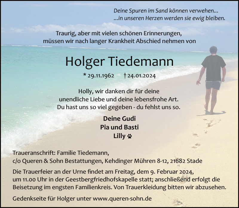 Holger Tiedemann: Traueranzeige : Stader Tageblatt
