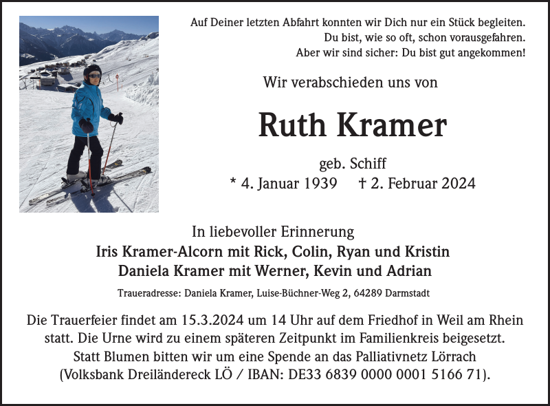 Ruth Kramer: Traueranzeige : Badische Zeitung Ruth Kramer: Traueranzeige : Badische Zeitung