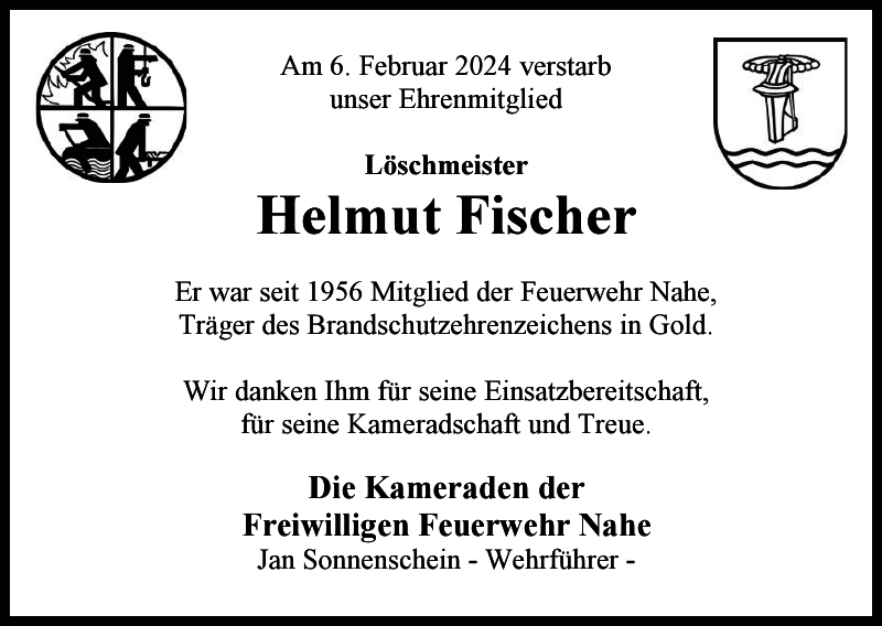 Helmut Fischer: Gedenken : Stormarner Tageblatt