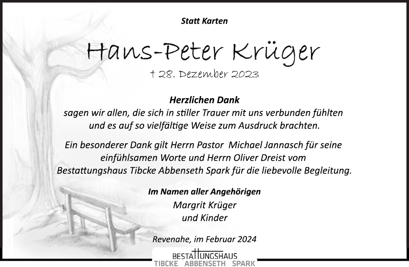 Hans-Peter Krüger: Danksagung : Stader Tageblatt