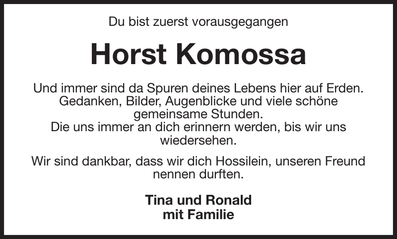 Horst Komossa: Nachruf : Stader Tageblatt
