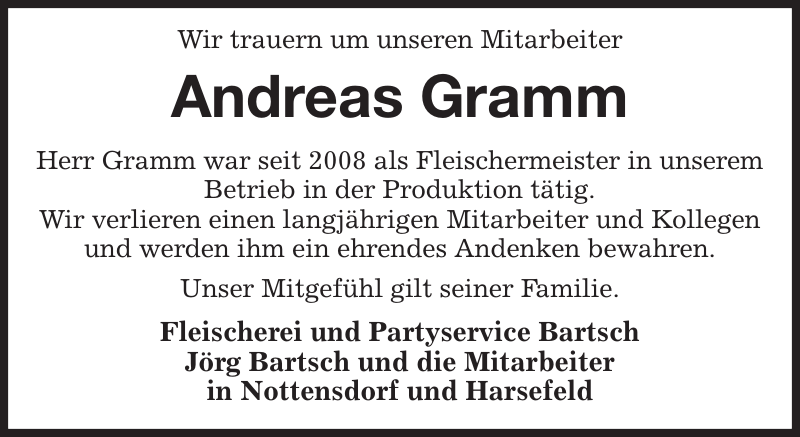 Andreas Gramm: Nachruf : Stader Tageblatt