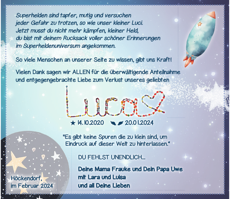 Luca: Danksagung : Sächsische Zeitung