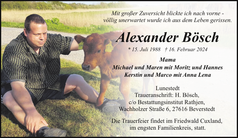 Alexander Bösch: Gedenken : Nordsee-Zeitung