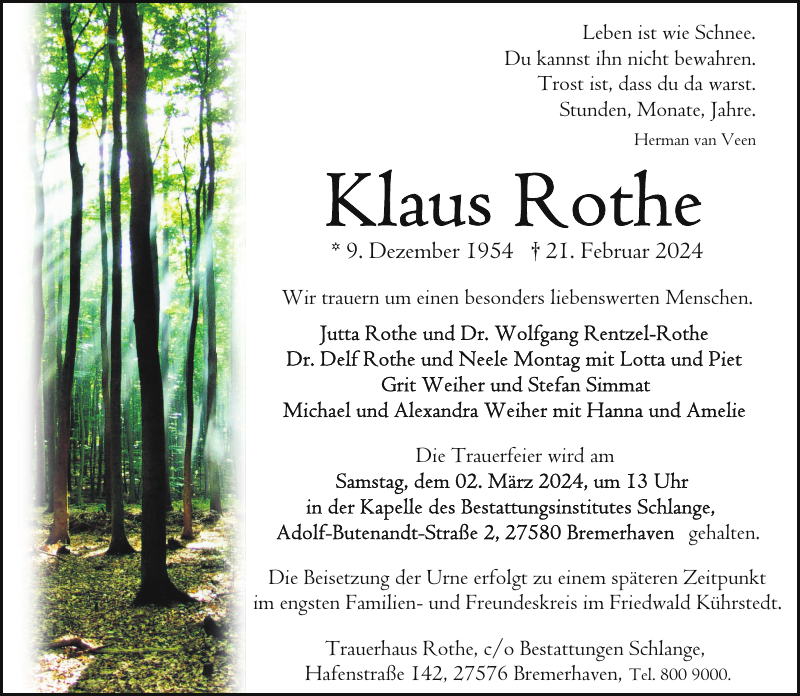 Klaus Rothe: Gedenken : Nordsee-Zeitung