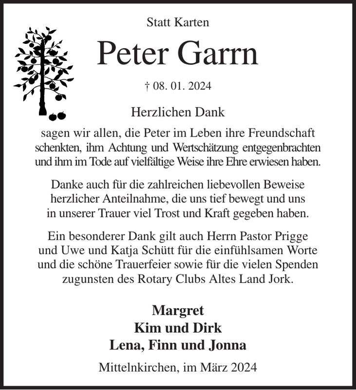 Peter Garrn: Danksagung : Stader Tageblatt