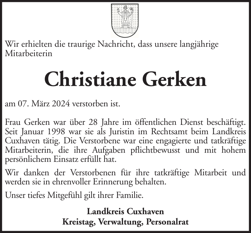 Christiane Gerken: Nachruf : Nordsee-Zeitung