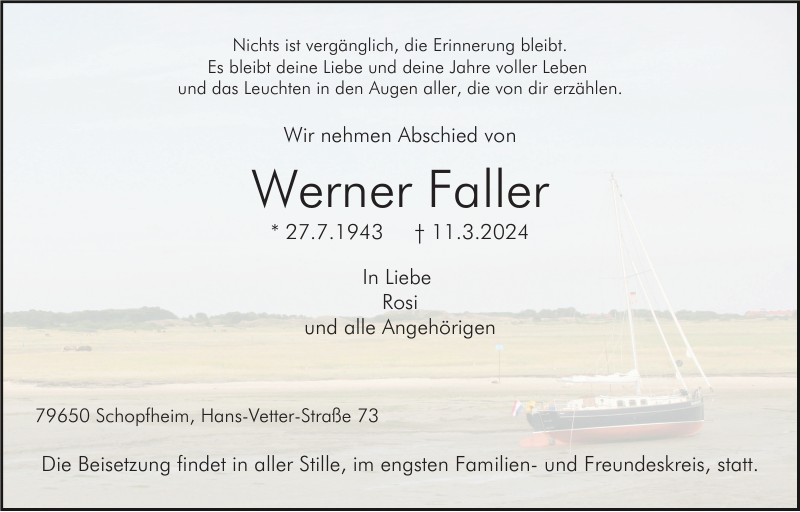 Werner Faller: Traueranzeige : Badische Zeitung Werner Faller: Traueranzeige : Badische Zeitung
