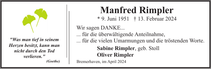 Manfred Rimpler: Danksagung : Nordsee-Zeitung