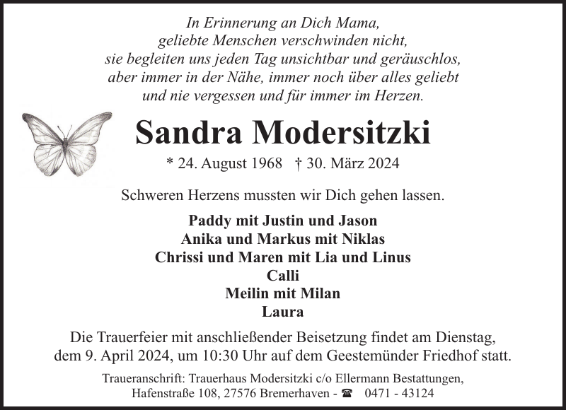 Sandra Modersitzki: Gedenken : Nordsee-Zeitung